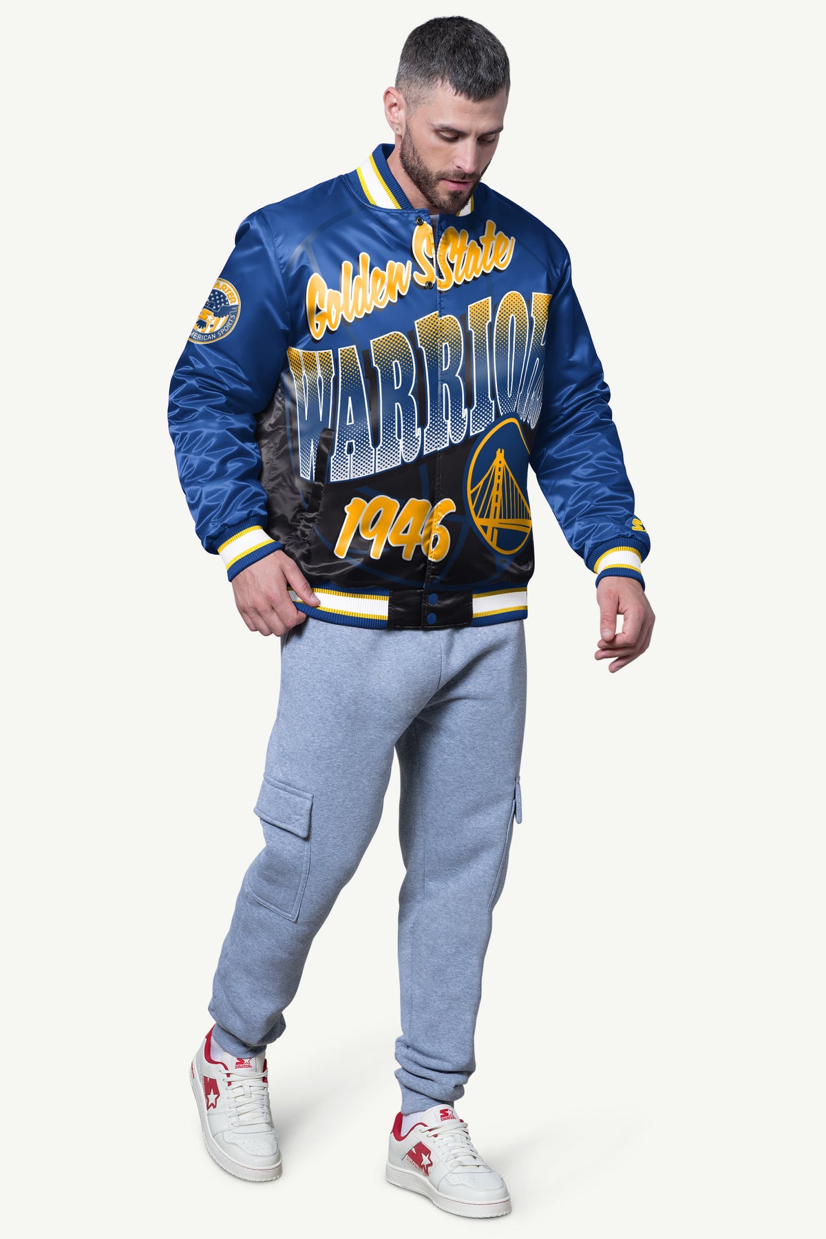Mens Golden State Warriors Pass Rush Satin Varsity Jacket | NBA | Starter