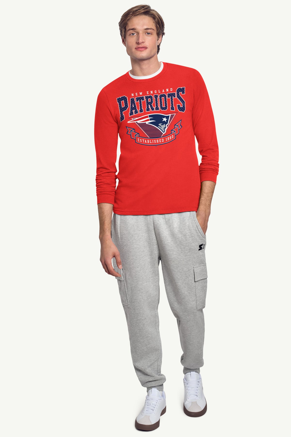 Mens New England Patriots 80's Inspired Long Sleeve T Shirt | NFL | Starter